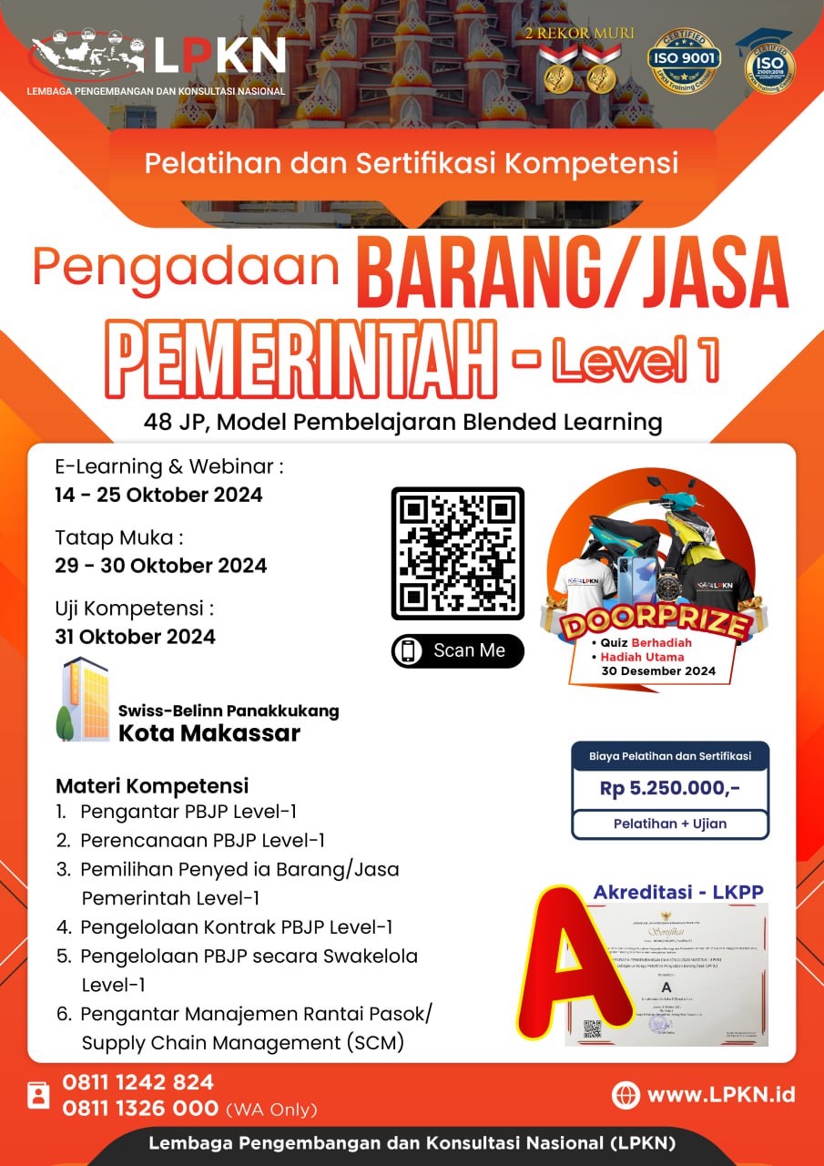 Sertifikasi PBJ Level 1 Oktober 2024 - LPKN Sulawesi Selatan